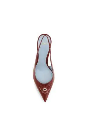 Valentino Garavani Coeur Royal Slingback Leather Pumps With Vlogo Signature - Red