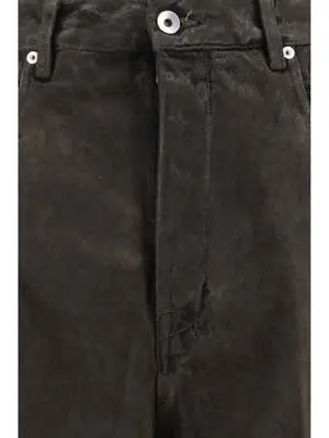 Rick Owens Flared Frayed Hem Cotton Jeans