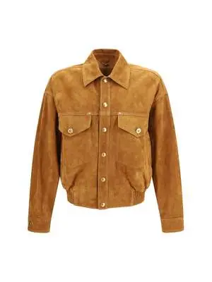 Versace Leather Button Jacket - Brown