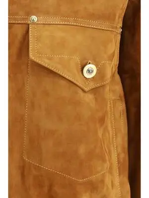 Versace Leather Button Jacket - Brown