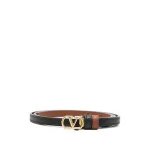 Valentino Garavani Skinny Belt With V Logo Buckle - Black