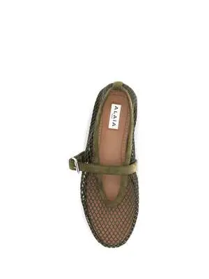 Alaïa Mesh Ballerinas With Buckled Strap - Green