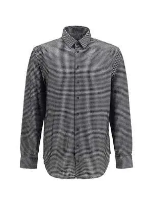 Giorgio Armani Cotton Shirt With Geometric Flock Print - Gray