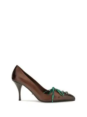 Prada Leather Lace-up Pumps - Brown