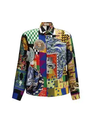 Versace Versace Men Medusa Print Silk Twill Shirt Multicolor