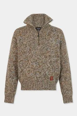 Dsquared2 Mouliné Half-zip Chunky Knit Cardigan - Black