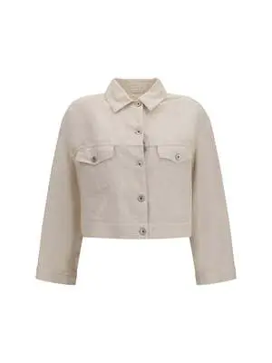 Brunello Cucinelli Cotton And Linen Jacket With Monili Embellishment - White