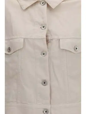 Brunello Cucinelli Cotton And Linen Jacket With Monili Embellishment - White