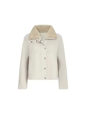 Brunello Cucinelli Wool Zip-up Jacket With Shearling Collar - Multicolor