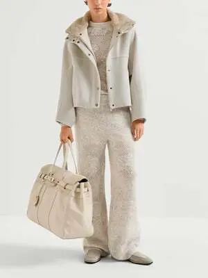Brunello Cucinelli Wool Zip-up Jacket With Shearling Collar - Multicolor