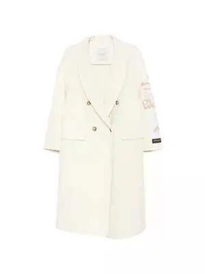 ERMANNO FIRENZE Double-breasted Floral Embroidered Coat - Neutrals