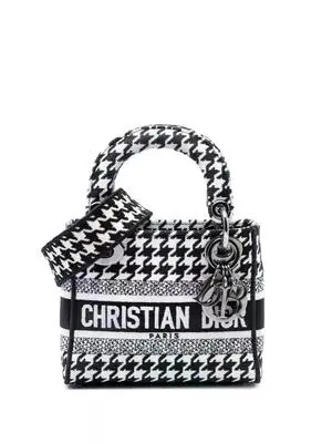 Dior Mini Lady D Lite Satchel With Houndstooth Embroidery