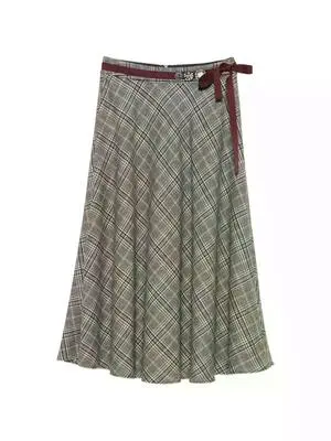 Max Mara Check-pattern Embellished-belt Midi Skirt