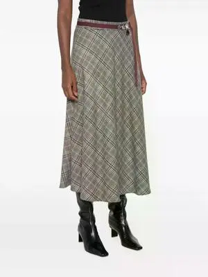 Max Mara Check-pattern Embellished-belt Midi Skirt