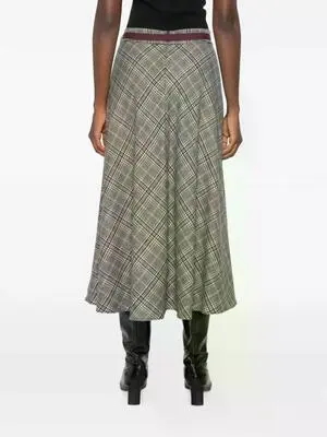 Max Mara Check-pattern Embellished-belt Midi Skirt
