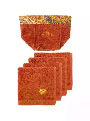 Etro Pegaso-embroidered Paisley-trim Basket And Towels Set - Orange