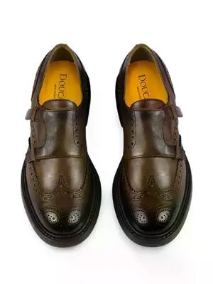 DOUCAL'S Leather Brogue Detail Double Strap Monk Shoes