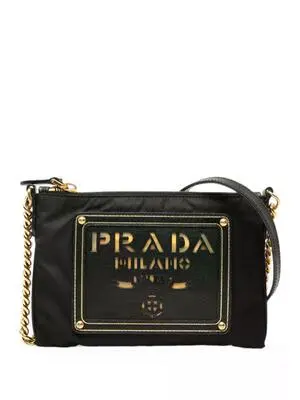 Prada Saffiano Trimmed Tessuto Logo Chain Crossbody Bag