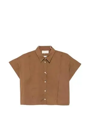 I BLUES Cropped Button-down Shirt With Classic Collar - Brown
