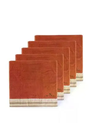 Etro Paisley-print Embroidered-logo Towels Set - Orange