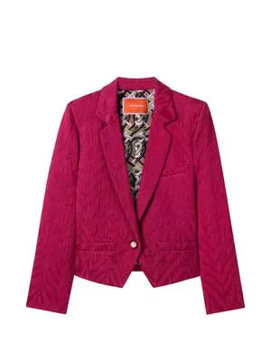 La DoubleJ Luckycharm Raspberry Animalier Print Jacquard Matelassé Cropped Jacket