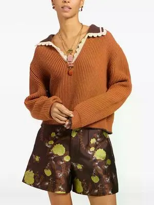 La DoubleJ Crochet-trim Ribbed-knit Sweater