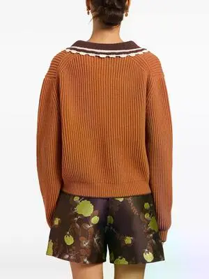 La DoubleJ Crochet-trim Ribbed-knit Sweater
