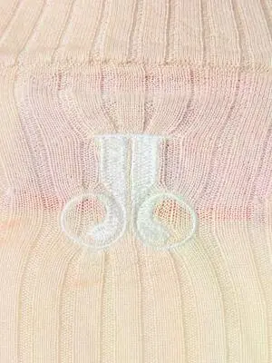 La DoubleJ High Neck Ribbed Knit Top With Feather Cuffs