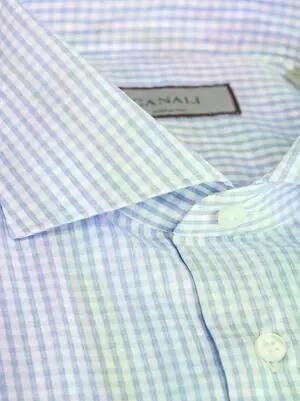 Canali Gingham-check Spread-collar Shirt - Blue
