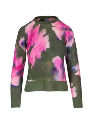 Kinross Cashmere Floral-print Crew-neck Sweater - Green