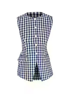 Veronica Beard Lois Gingham-check Sleeveless Blouse