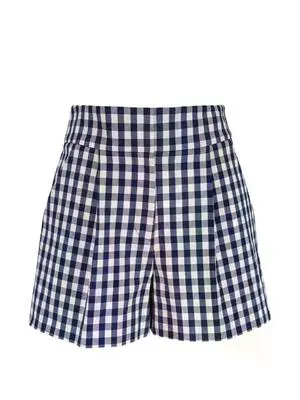 Veronica Beard Gingham Check Pleated Shorts - Blue