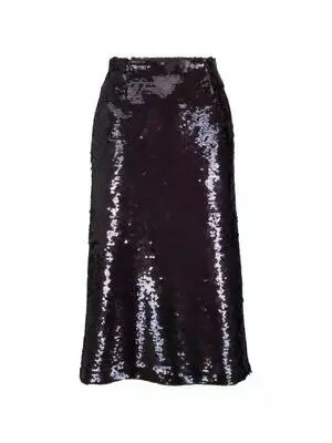 ODEEH Sequin-embellished A-line Midi Skirt - Black