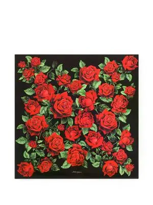 Dolce & Gabbana 90x90 Rose-print Silk Twill Scarf - Black