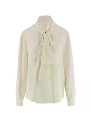 Saint Laurent Lavallière Blouse In Silk Crepe De Chine - Neutrals