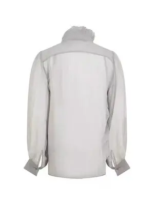 Alberta Ferretti Ruffled-collar Silk Shirt - Grey