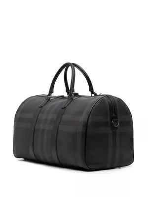Burberry Plaid Coated Canvas Barrel Duffle Travel Bag