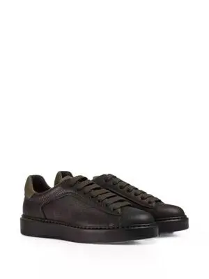 DOUCAL'S Dark Pebbled Leather Low-top Sneakers