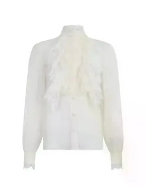 Alberta Ferretti Lace-trim Ruffled Shirt - White