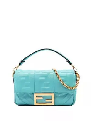 Fendi 2010-2026 Mini Zucca Embossed Leather Baguette Satchel - Blue