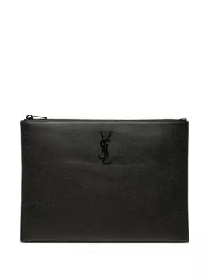 Saint Laurent Grain De Poudre Monogram Monochrome Ipad Case Clutch Bag - Black