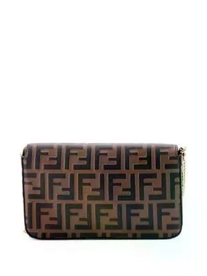 Fendi Zucca Embossed Leather Clutch Bag With Chain Strap