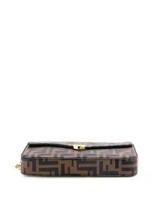 Fendi Zucca Embossed Leather Clutch Bag With Chain Strap