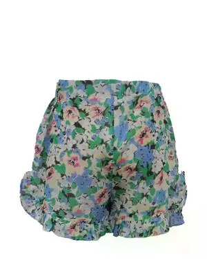 GANNI Floral Print Ruffle Trim Shorts - White