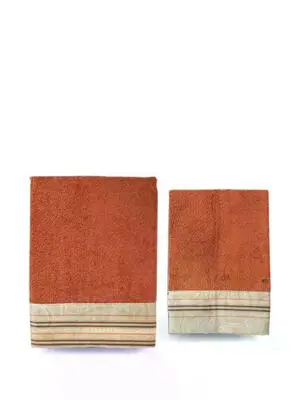 Etro Paisley-print Striped-border Towels Set - Orange