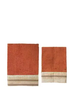 Etro Paisley-print Striped-border Towels Set - Orange