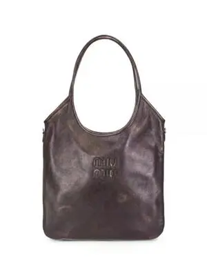 Miu Miu Logo-embossed Distressed Leather Tote Bag