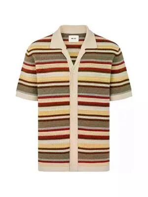 Nn07 Lars Striped Point-collar Short-sleeve Cardigan - Neutrals