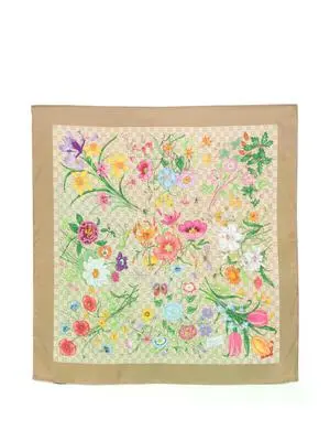 Gucci Flora Print Gg Supreme Scarf Neutrals
