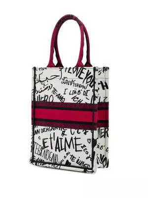 Dior 2020 Dioramour Embroidered Canvas Graffiti Vertical Book Tote Bag
